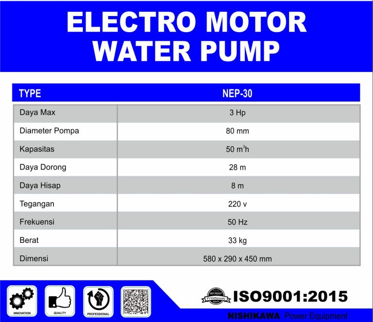 NEP-30 | ELECTRO MOTOR WATER PUMP | NISHIKAWA – Jagonya Mesin
